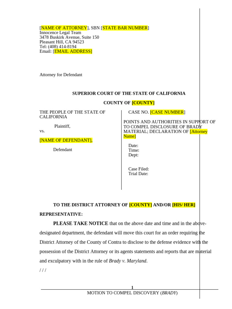 Motion To Compel Discovery (Brady) | PDF | Discovery (Law) | Prosecutor