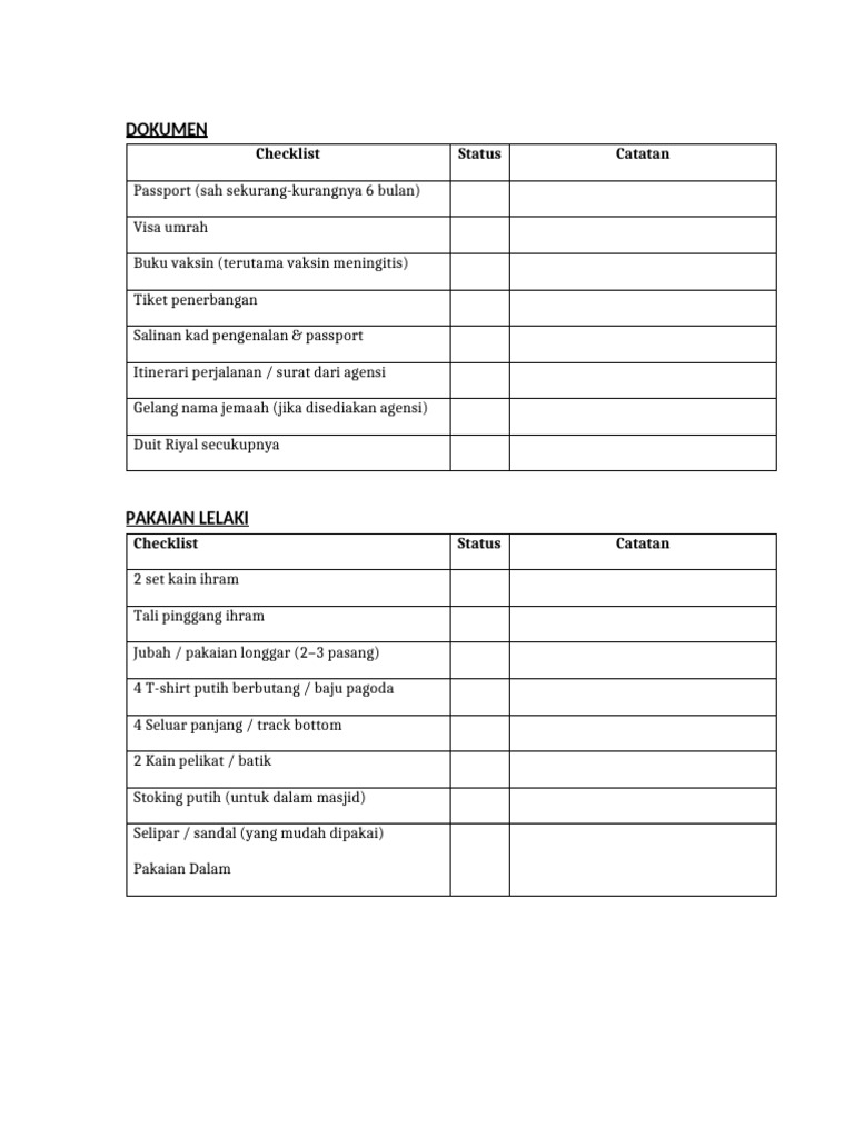 Checklist Umrah Lengkap | PDF