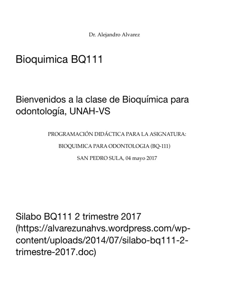 Bioquímica para Odontología BQ-111 UNAH-VS | PDF | Metabolismo | Bioquímica