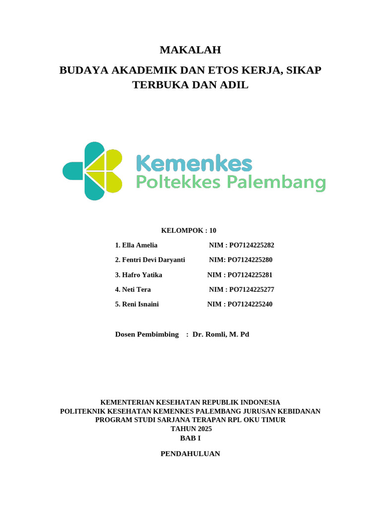 Makalah Budaya Akademik & Etos Kerja, Sikap Terbuka Dan Adil Kelompok 10 | PDF