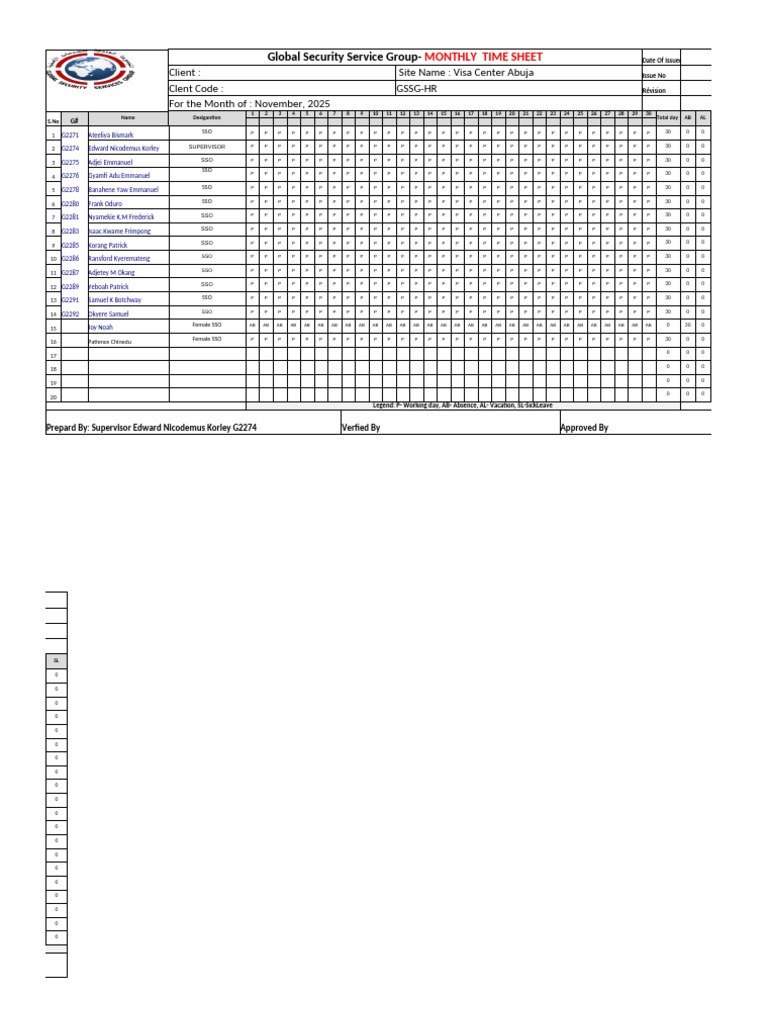 Monthly Time Sheet - 100854 (10) .XlsxOCTOBER - xlsx202 | PDF