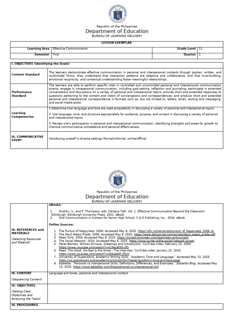SHS - Core - EC - Q1 - LE1 - Without Annotation | PDF | Communication ...