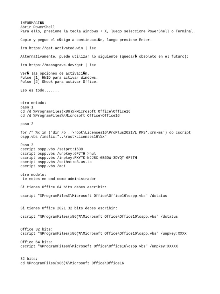 Activación de Windows y Office con PowerShell | PDF