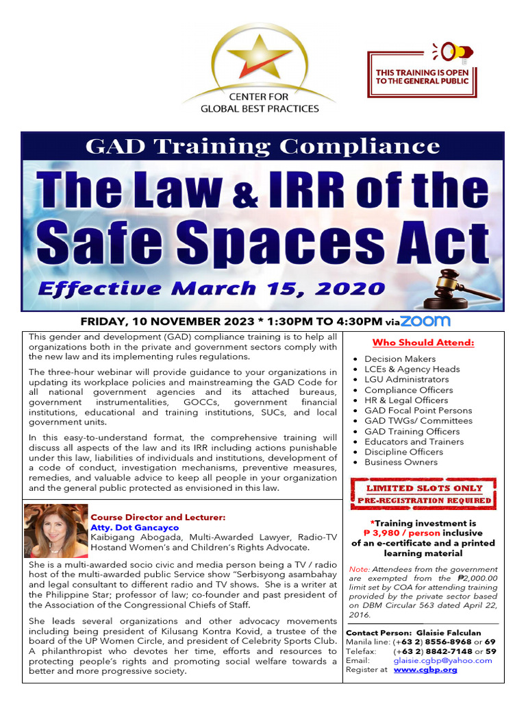 Flyer - The Law and IRR of Safety Spaces Act (Webinar) | PDF | Social ...