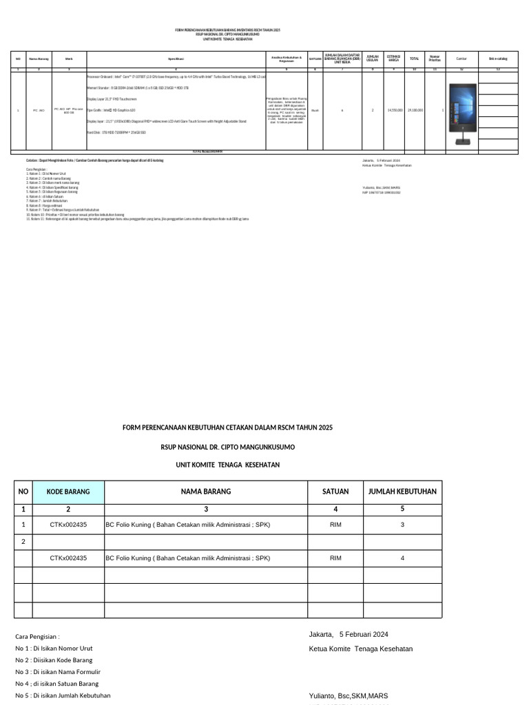 Lampiran Form Perencanaan ATK, ART, Inventaris 2025 | PDF