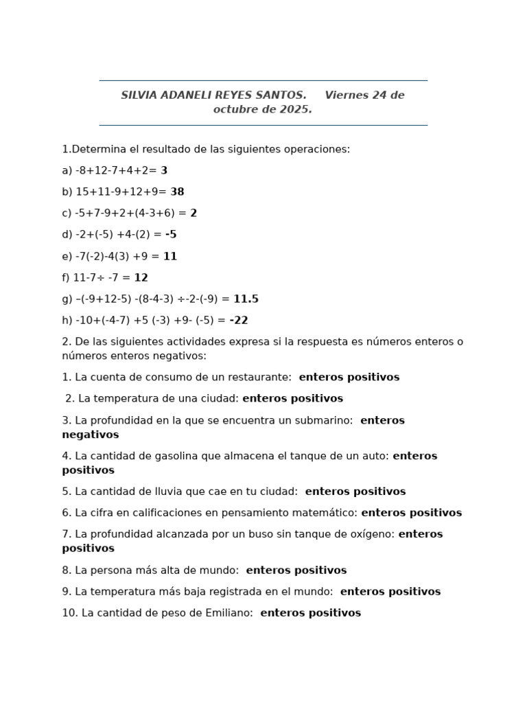 Operaciones y Números Enteros Explicados | PDF