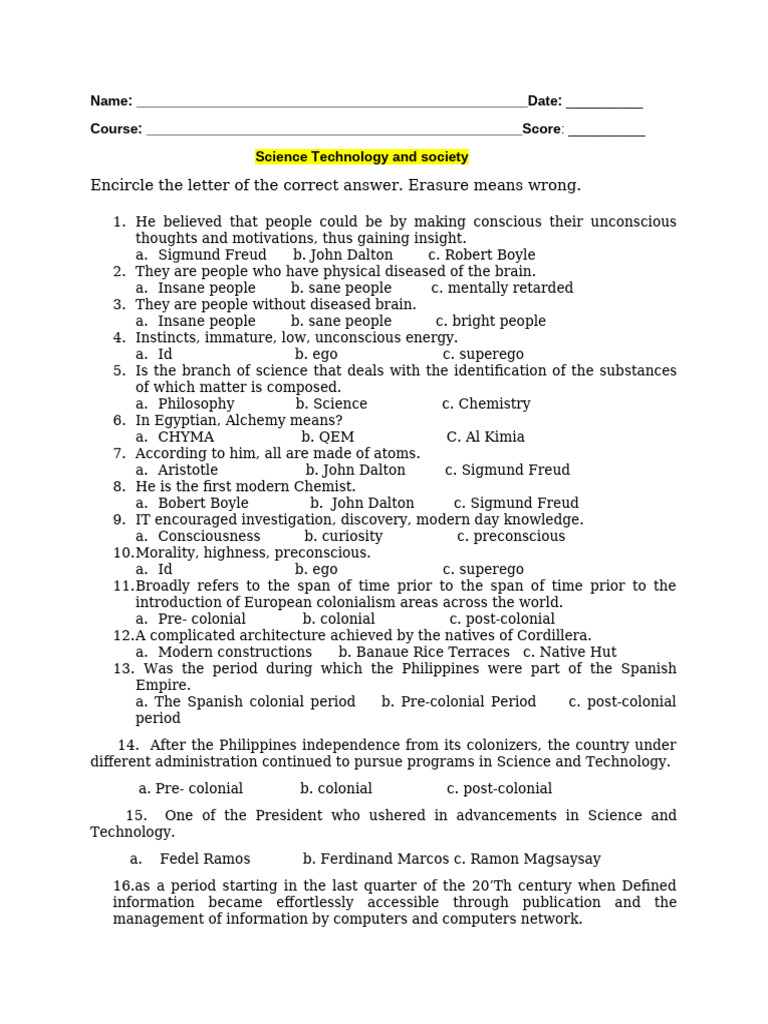 Science and Technology Quiz Questions | PDF | Science | Writing