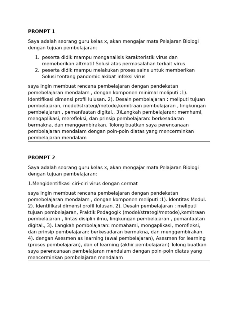 Contoh Prompt Untuk RPP Deep Learning Di Wayground | PDF