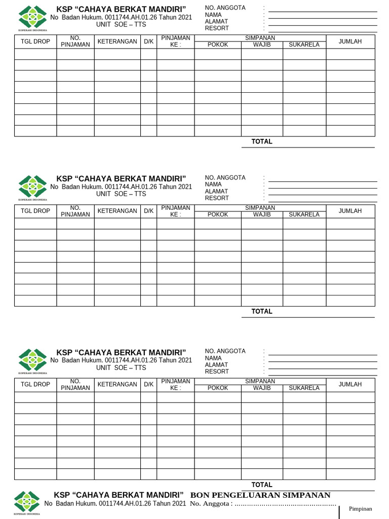 KSP Cahaya Berkat Mandiri: Data Anggota | PDF