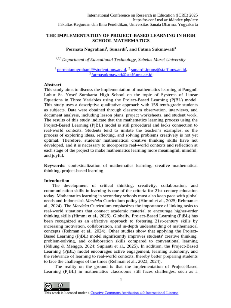5572_PR_ICRE2025 | PDF | Creativity | Project Based Learning