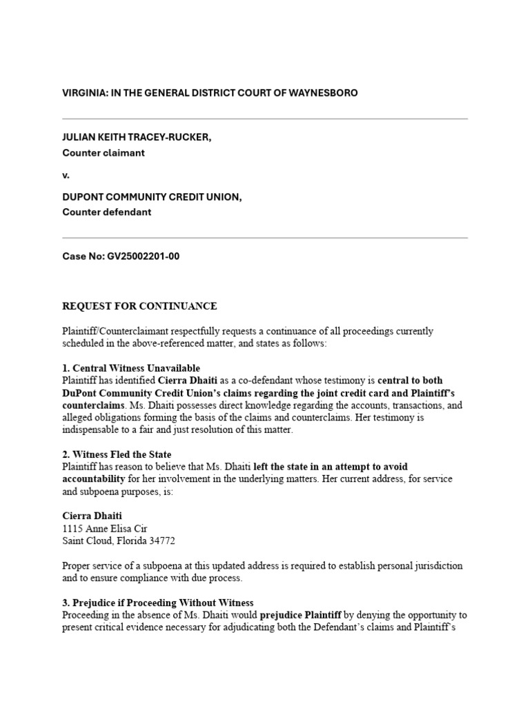 Request For Continuance GV25002201-00 | PDF | Continuance | Justice