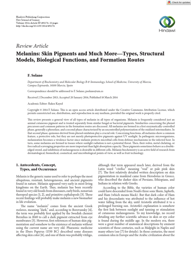 New Journal of Science - 2014 - Solano - Melanins Skin Pigments and ...