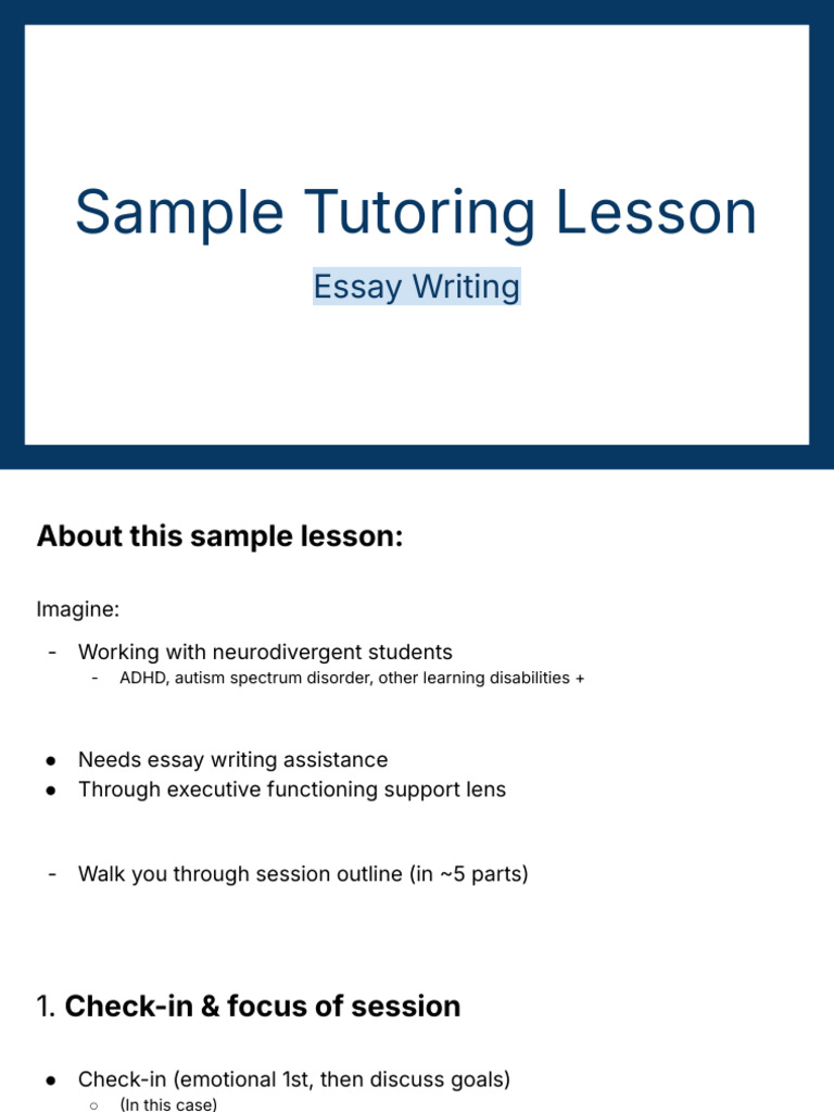 Sample Tutoring Lesson - Essay Writing | PDF | Essays | Behavioural ...
