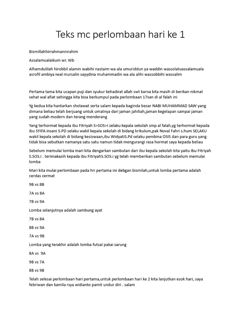 Teks Mc Perlombaan 17 Agustus | PDF