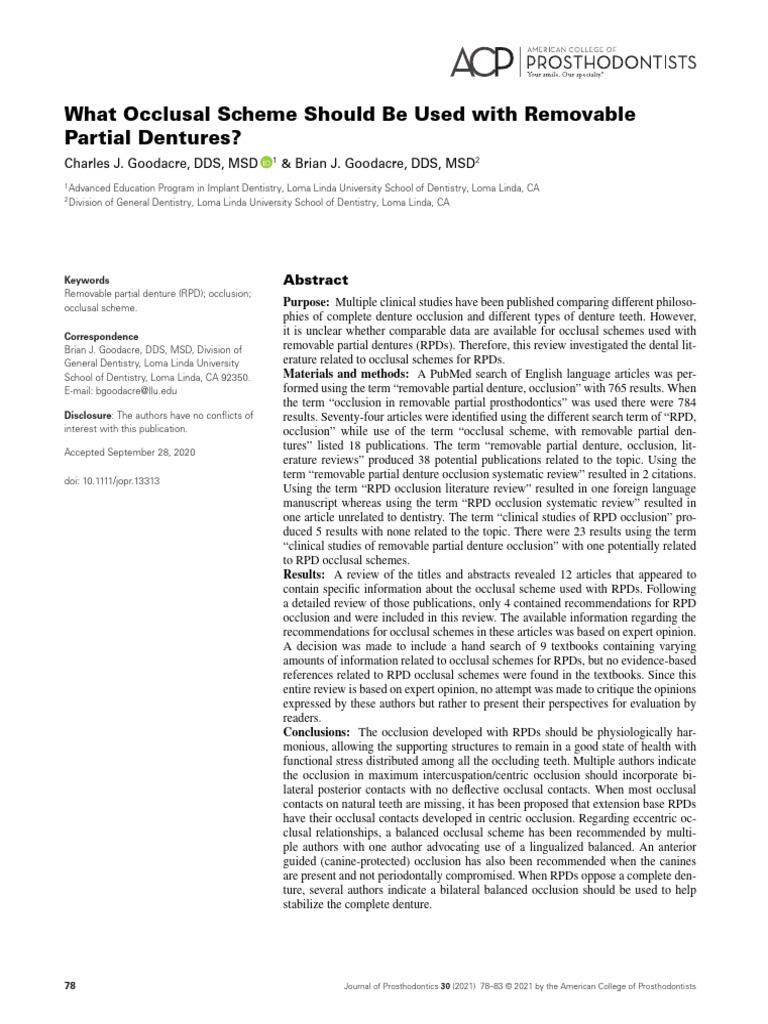 What Occlusal Scheme Should Be Used With Removable Partial Dentures ...