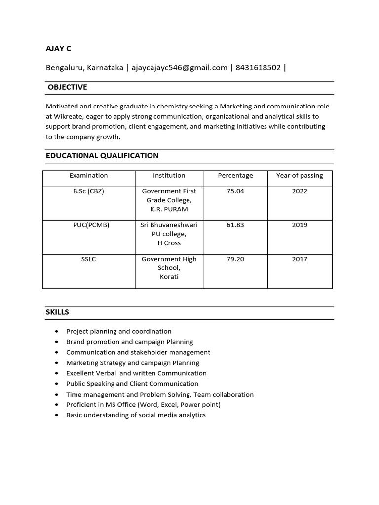 Ajay C M$C Resume | PDF