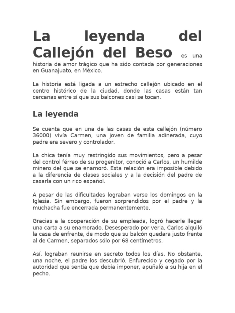Leyenda del Callejón del Beso en Guanajuato | PDF | Amor | Leyendas