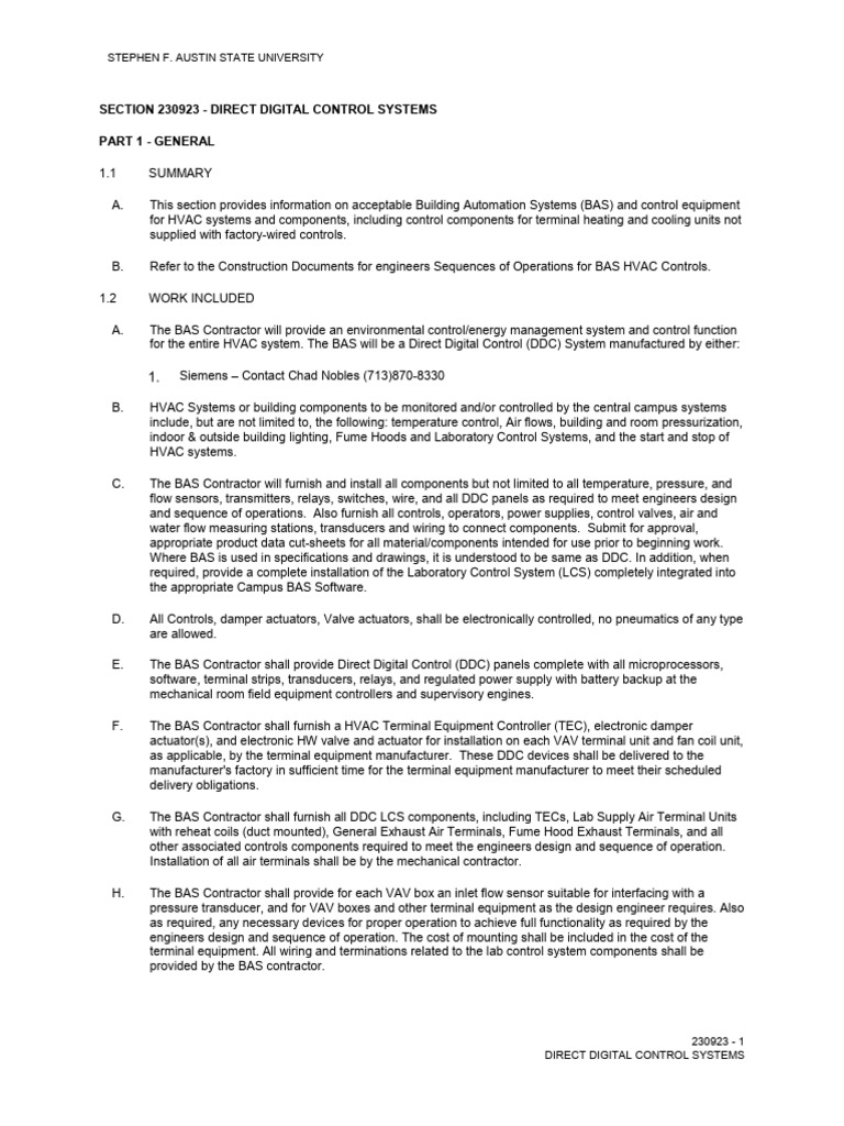 Standards Section 230923 Direct Digital Control Systems | PDF | Valve ...