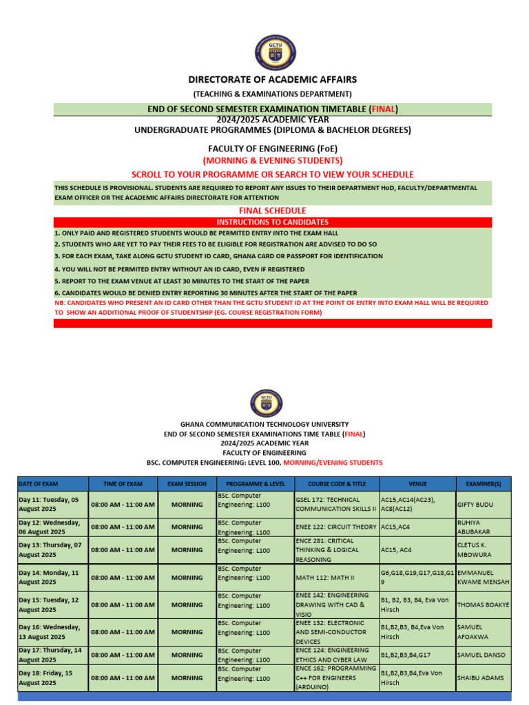 E by Programme and Level All Sessions Weekdays 2024 2025 | PDF ...
