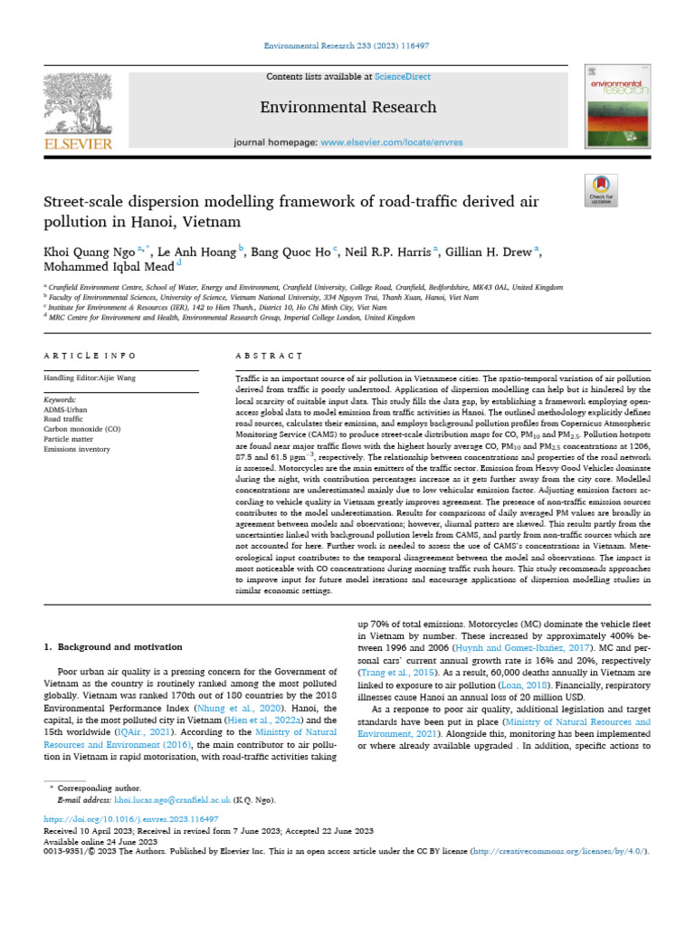 Street Scale Dispersion Modelling Framework of Road Traffi 2023 ...