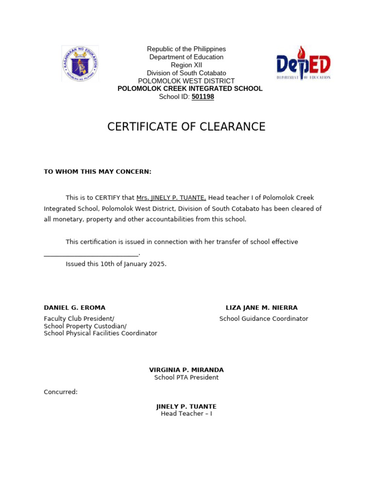 School Clearance PCIS | PDF