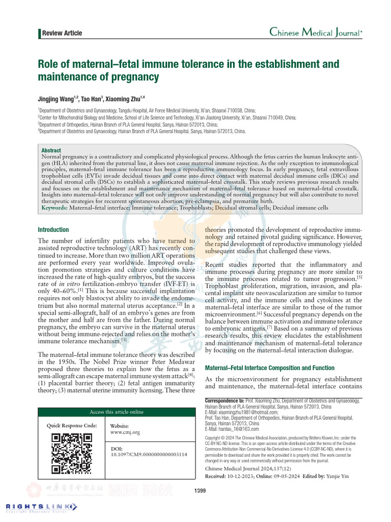 Maternal-Fetal Immune Tolerance Review | PDF | T Cell | Interleukin 10