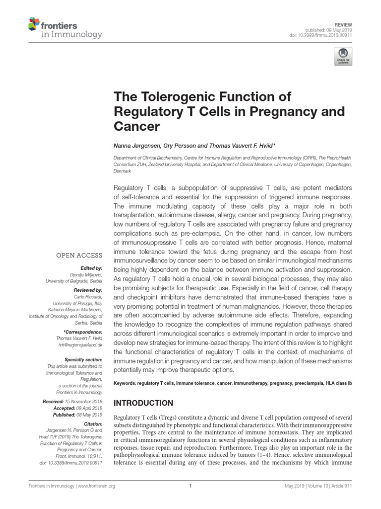 The Tolerogenic Function ofRegulatory T Cells in P_250808_192758 | PDF ...