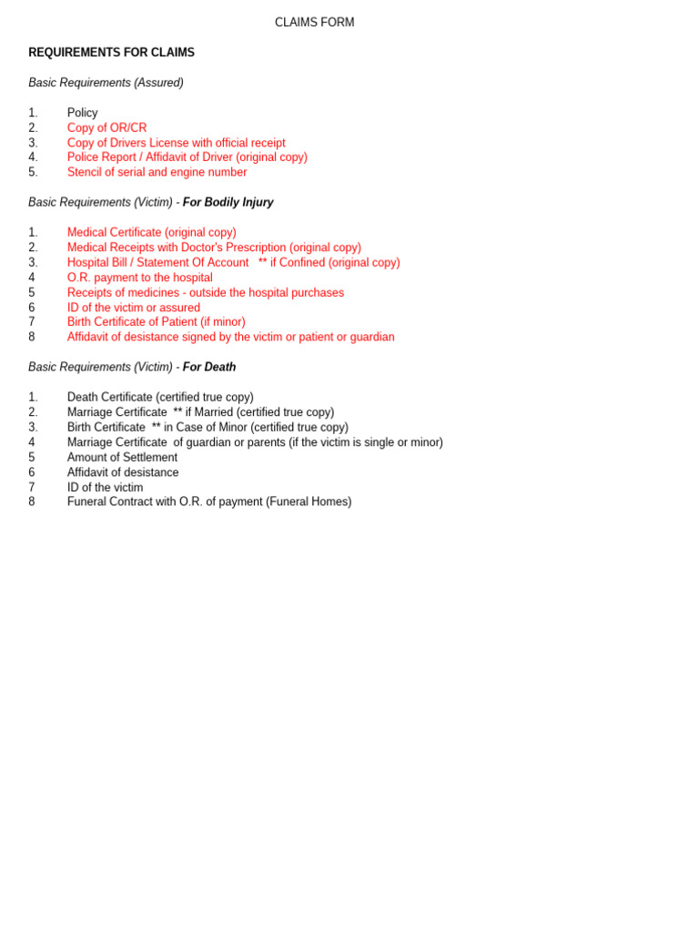 INSURANCE CLAIMS FORM | PDF