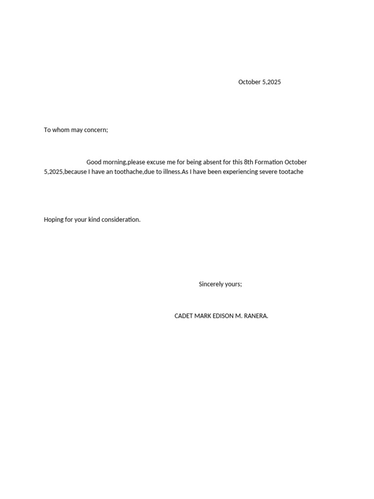 Excuse Letter | PDF