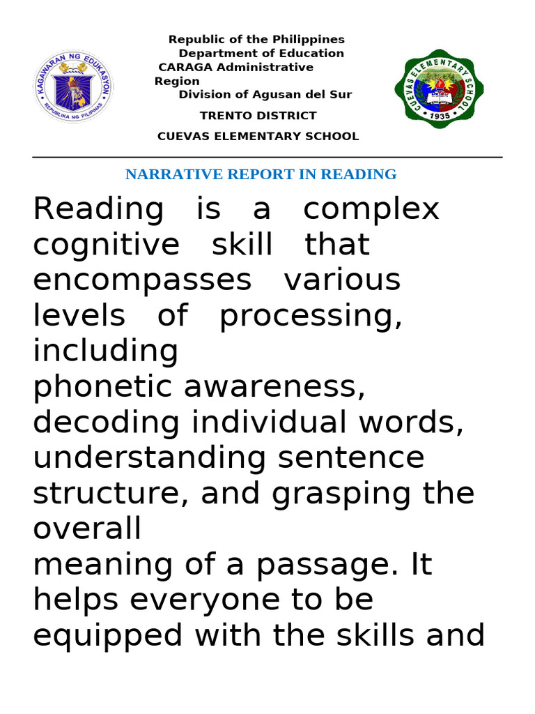 Narrative Report in Reading | PDF | Reading Comprehension | Applied ...