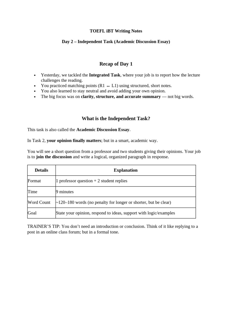 1 1 Toefl Ibt Writing Notes Day 2 Pdf Sustainability Syntax