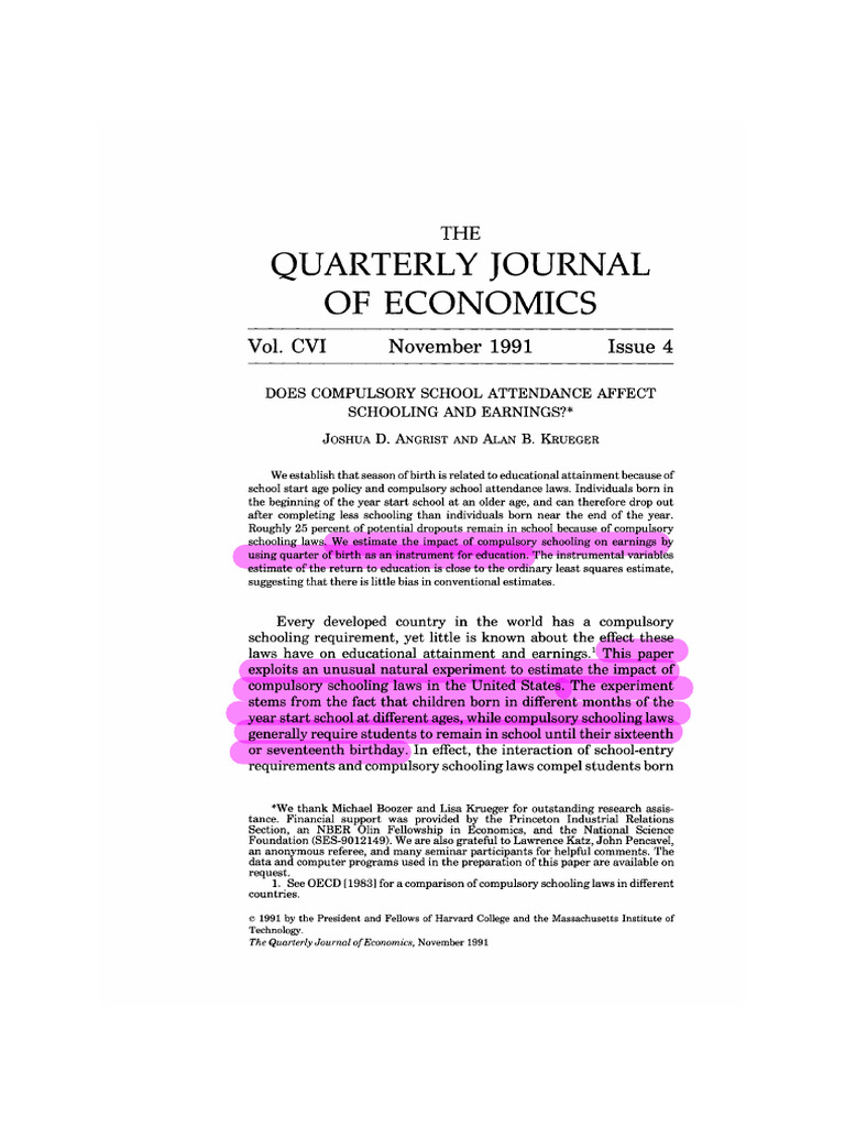 Angrist y Krueger (1991) - Does Compulsory School Attendance... | PDF