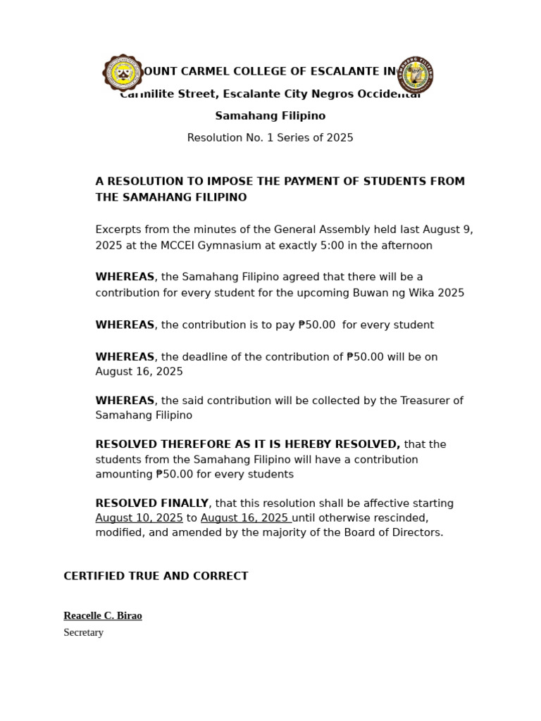 Samahang Filipino Student Contribution Resolution | PDF