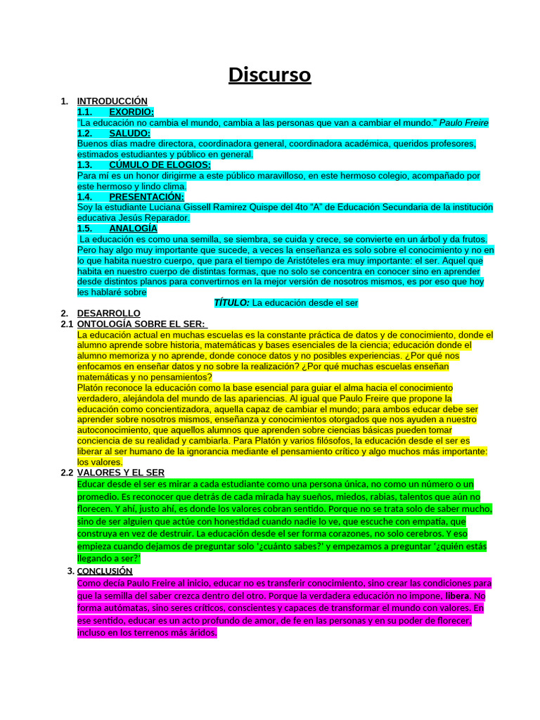 Discurso Eli | PDF | Conocimiento | Platón