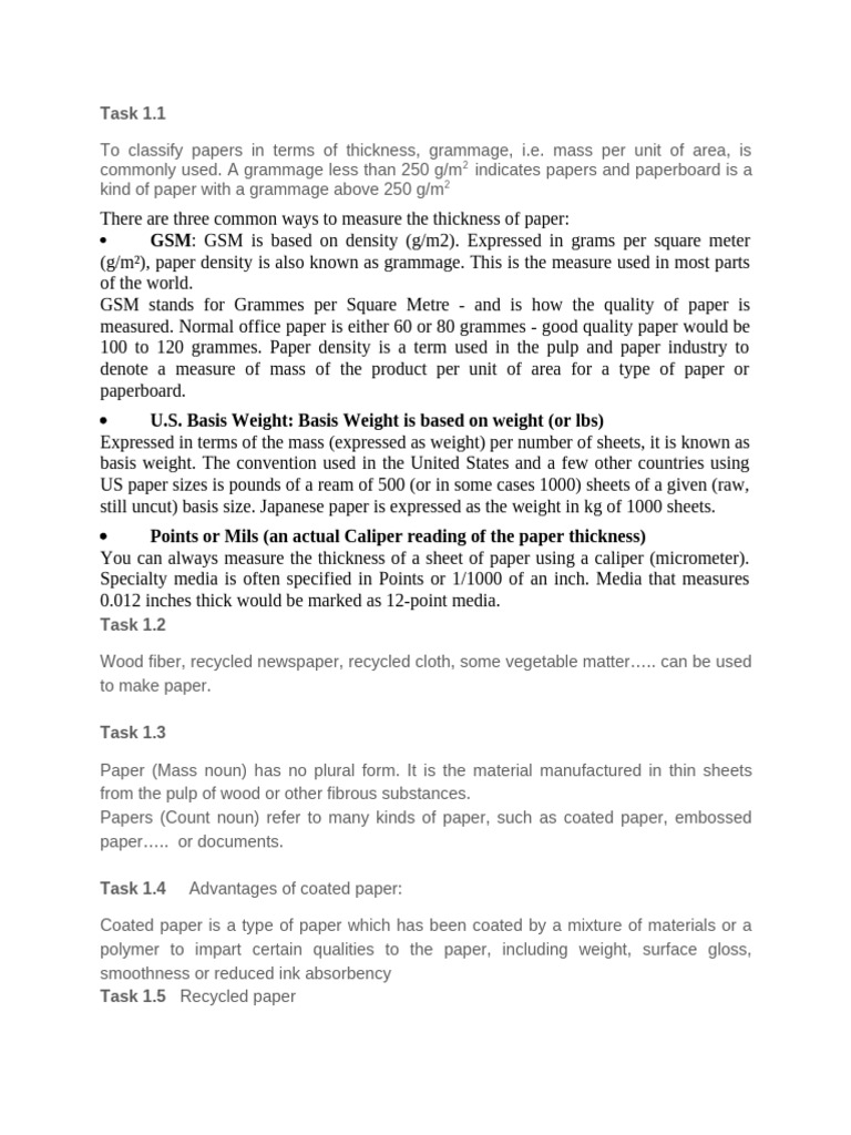 Answer to Tasks in Unit 6 PT | PDF | Paper | Materials