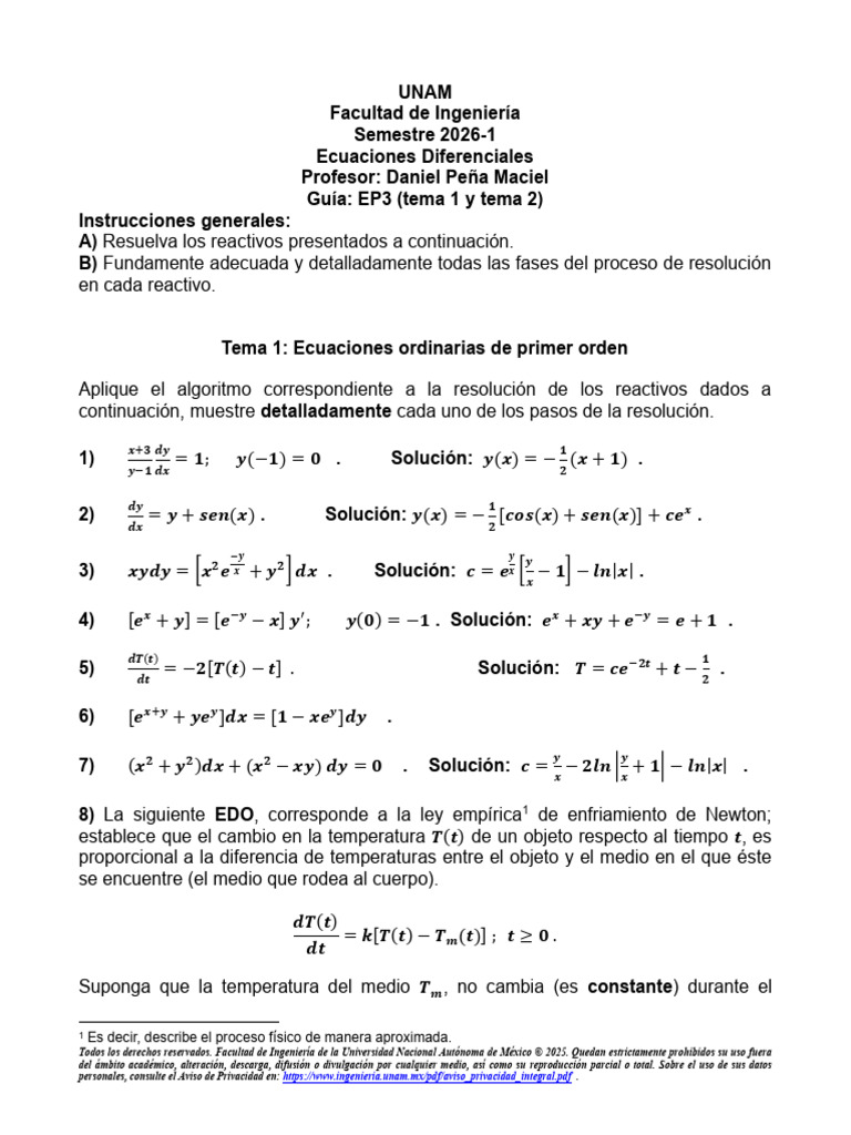 Guia EP3 | PDF | Ecuación diferencial ordinaria | Ecuaciones