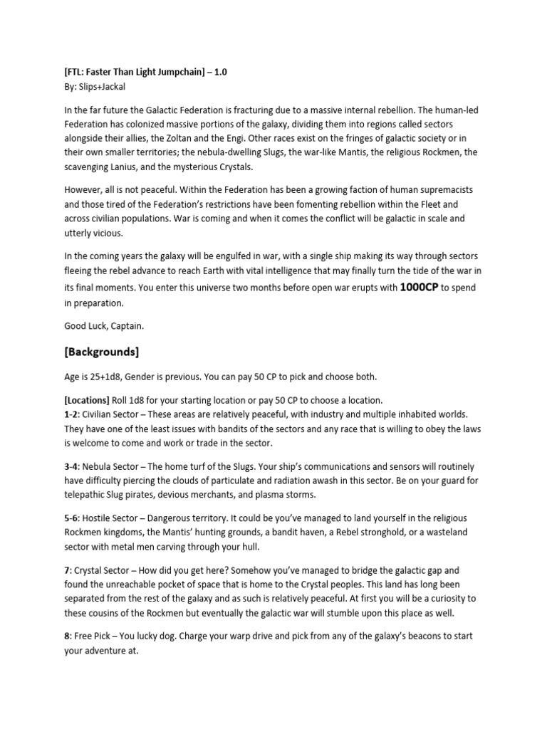 Jumpchain - FTL | PDF | Ships | Unmanned Aerial Vehicle