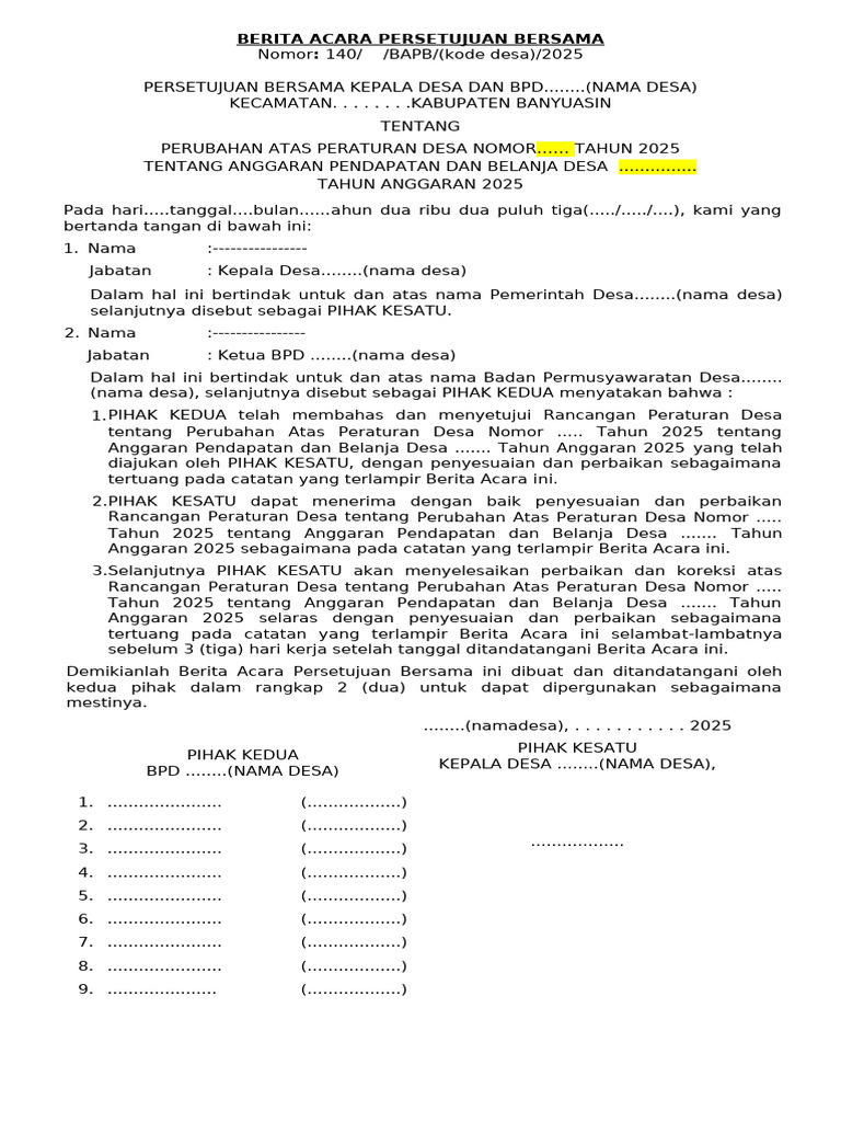 Persetujuan Perubahan APBDes 2025 | PDF
