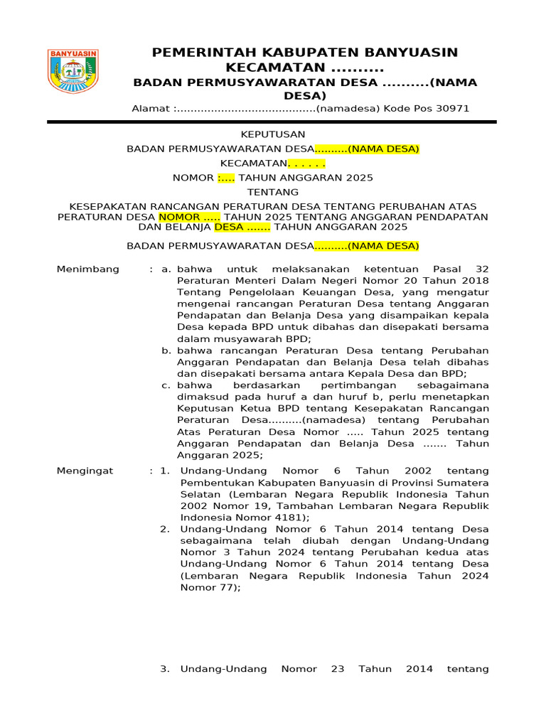 4. Keputusan BPD APB Desa 2025 | PDF