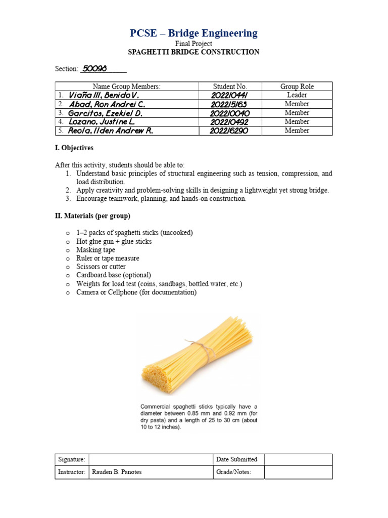 Spaghetti Bridge Project Guidelines | PDF | Truss | Bridge