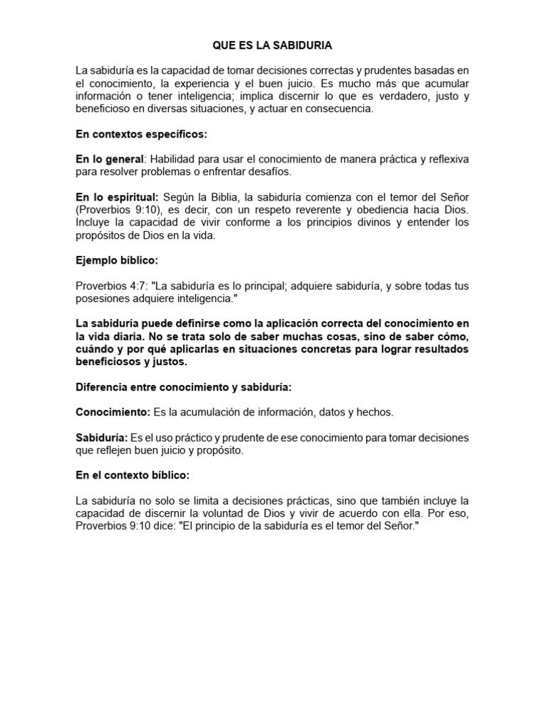 Qué es la Sabiduría: Definición y Aplicación | PDF | Sabiduría | Oración