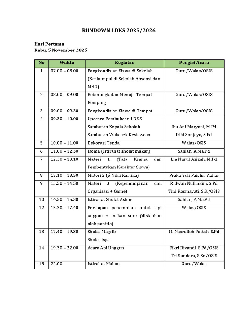 Rundown LDKS 2025/2026 dan Persiapan | PDF