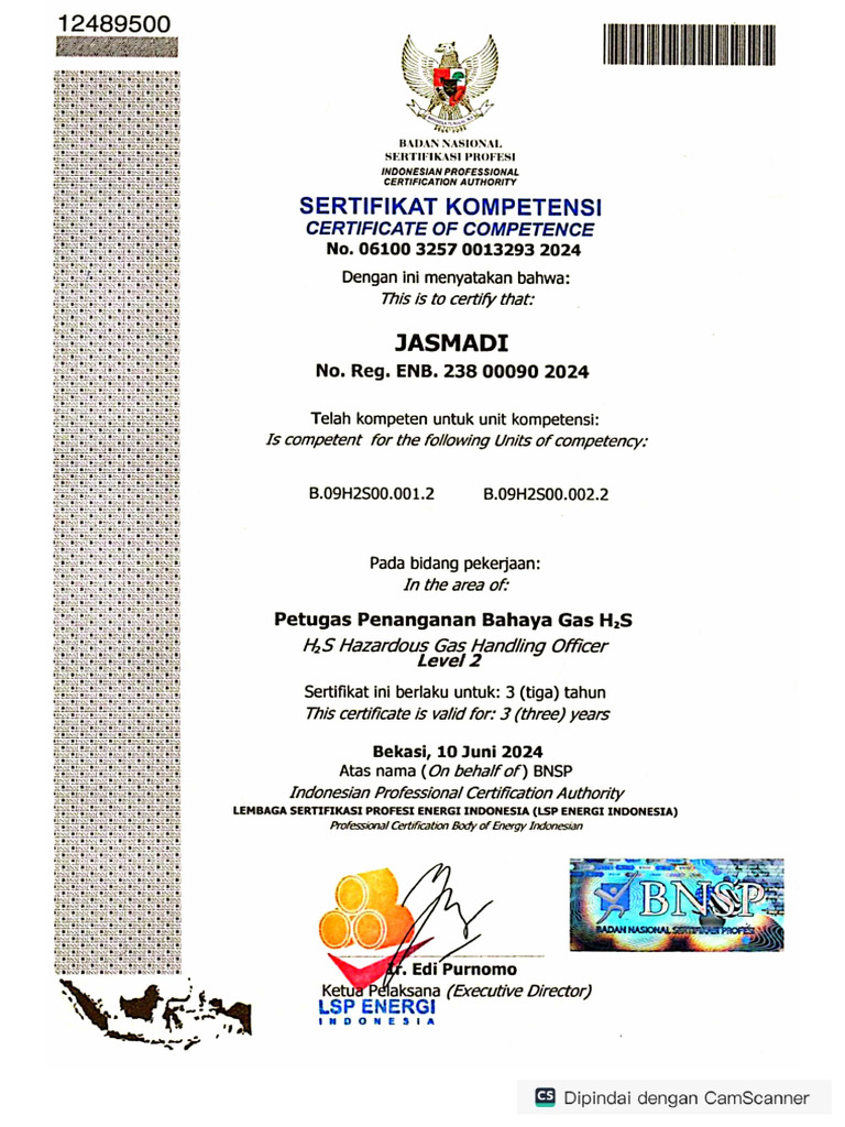 H2S Level II BNSP Certificate | PDF