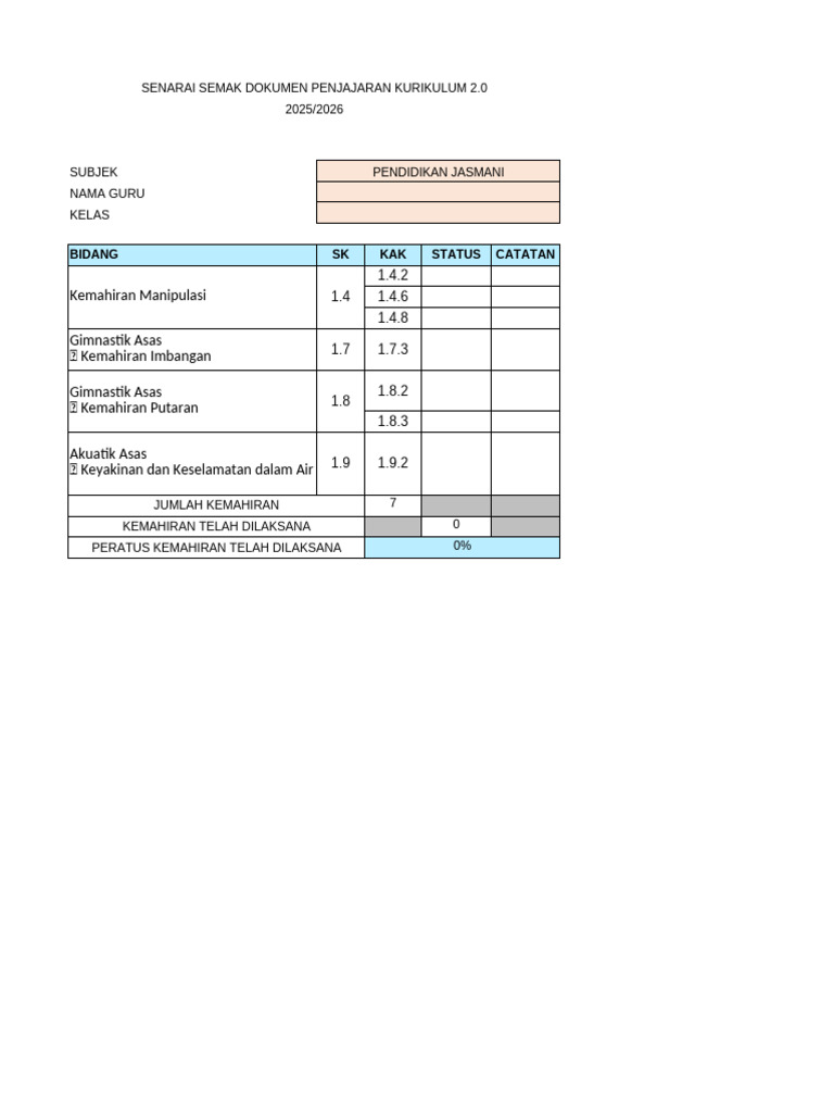 PJ Tahun 2 - Borang Rekod Pelaksanaan KAK | PDF