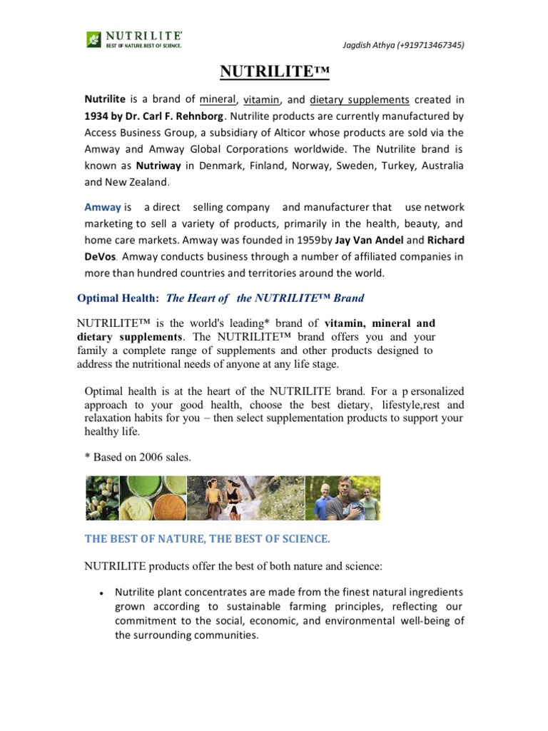 NUTRILITE History | PDF