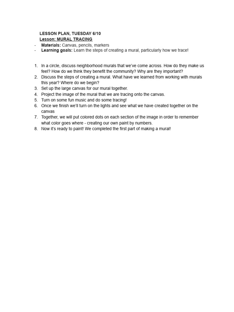 LESSON PLAN Mural Tracing | PDF