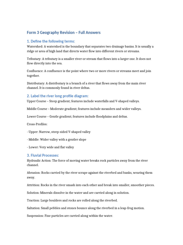 Geography Revision Guide: Key Concepts | PDF | River | Stream