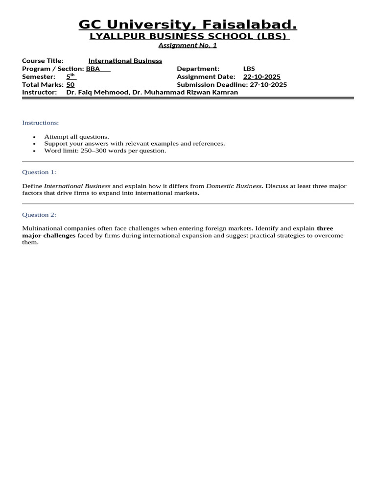 IB Assignment No. 1 | PDF