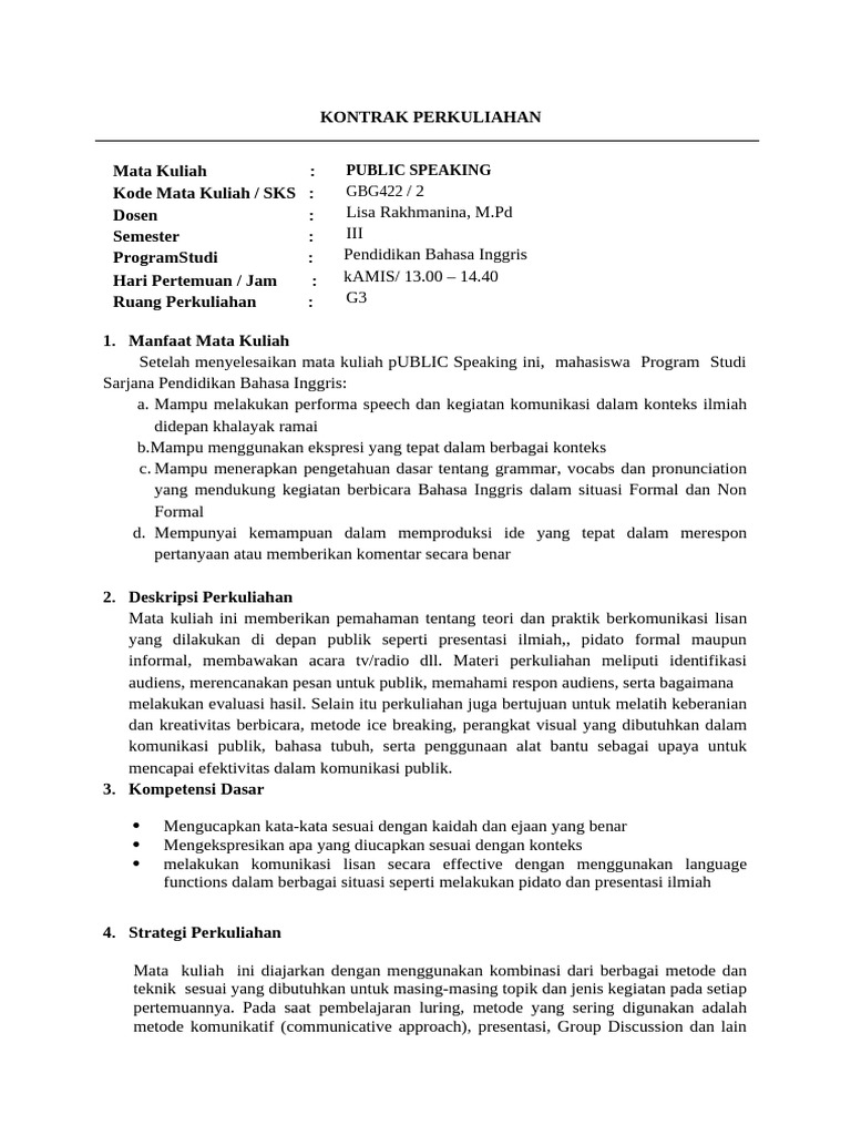 Perangkat Mengajar Mk Public Speaking | PDF