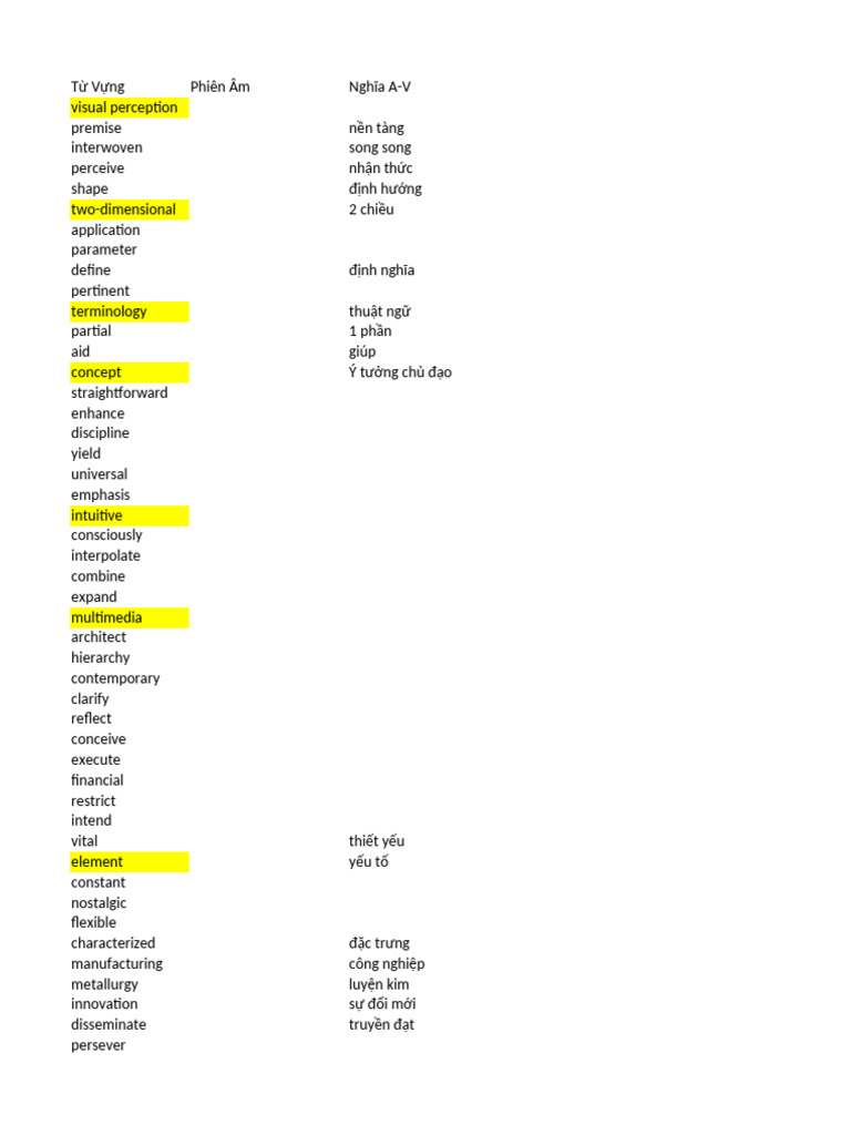Vocabulary and Terminology Guide | PDF